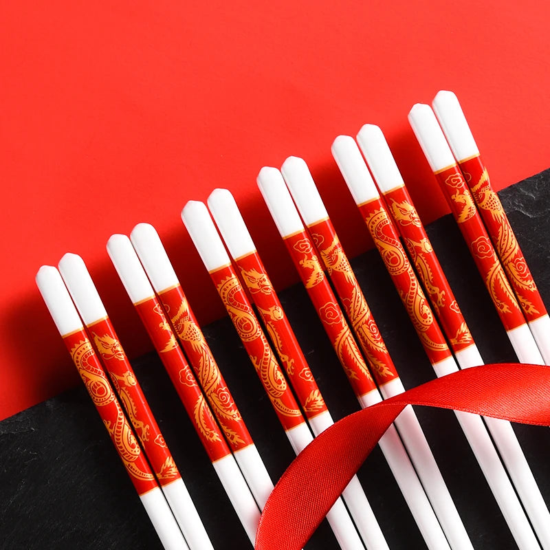 Festive Red Ceramic Chinese Chopsticks | Dragon and Phoenix – Beautiful ...