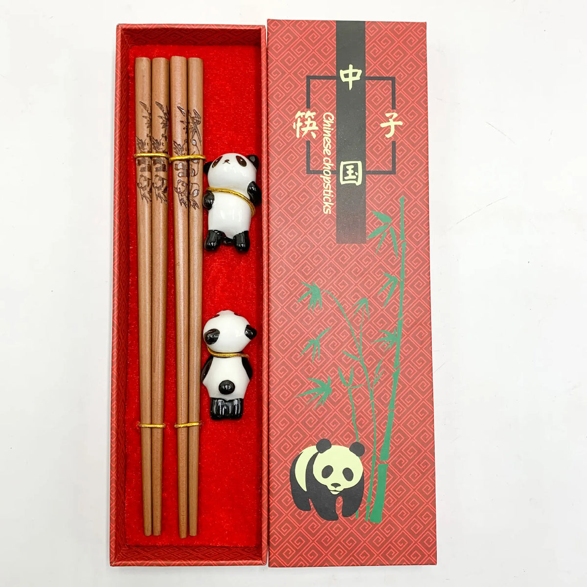 Wooden Chopsticks + Panda Chopstick Rests | Chinese New Year - 1 Set ...