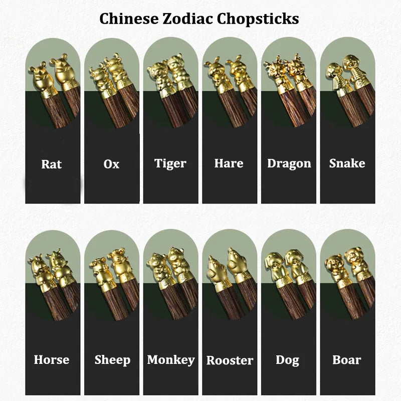 Gold Zodiac Wooden Chopsticks | Luxury Chinese New Year Gift - 1 Pc ...