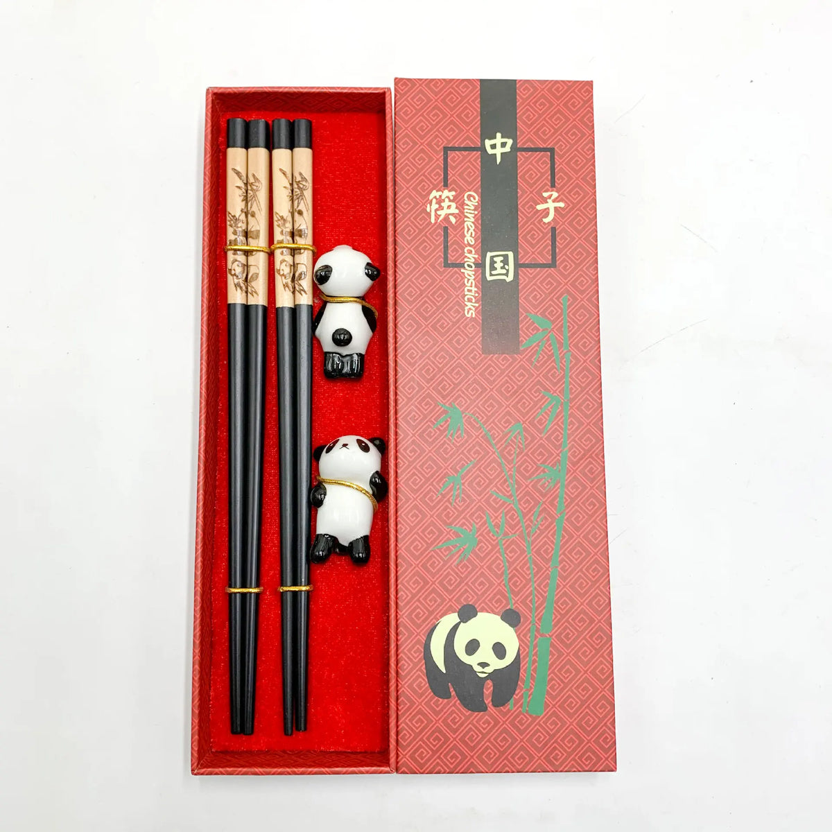 Wooden Chopsticks + Panda Chopstick Rests | Chinese New Year - 1 Set ...