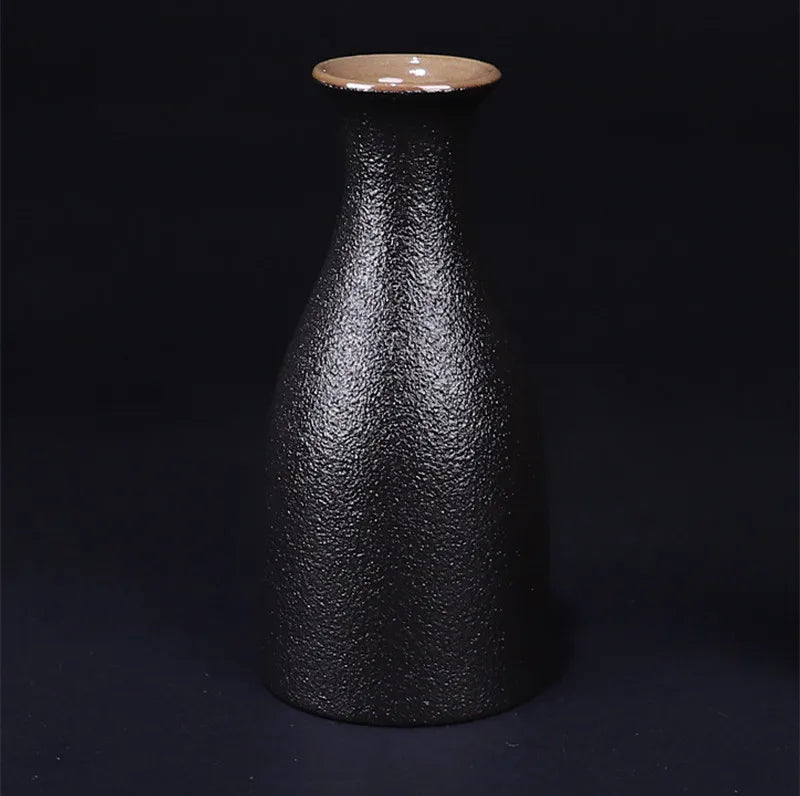 Ceramic Black Sake Set | 6 Wine Cups Tokkuri Bottle and Cooler Warmer ...