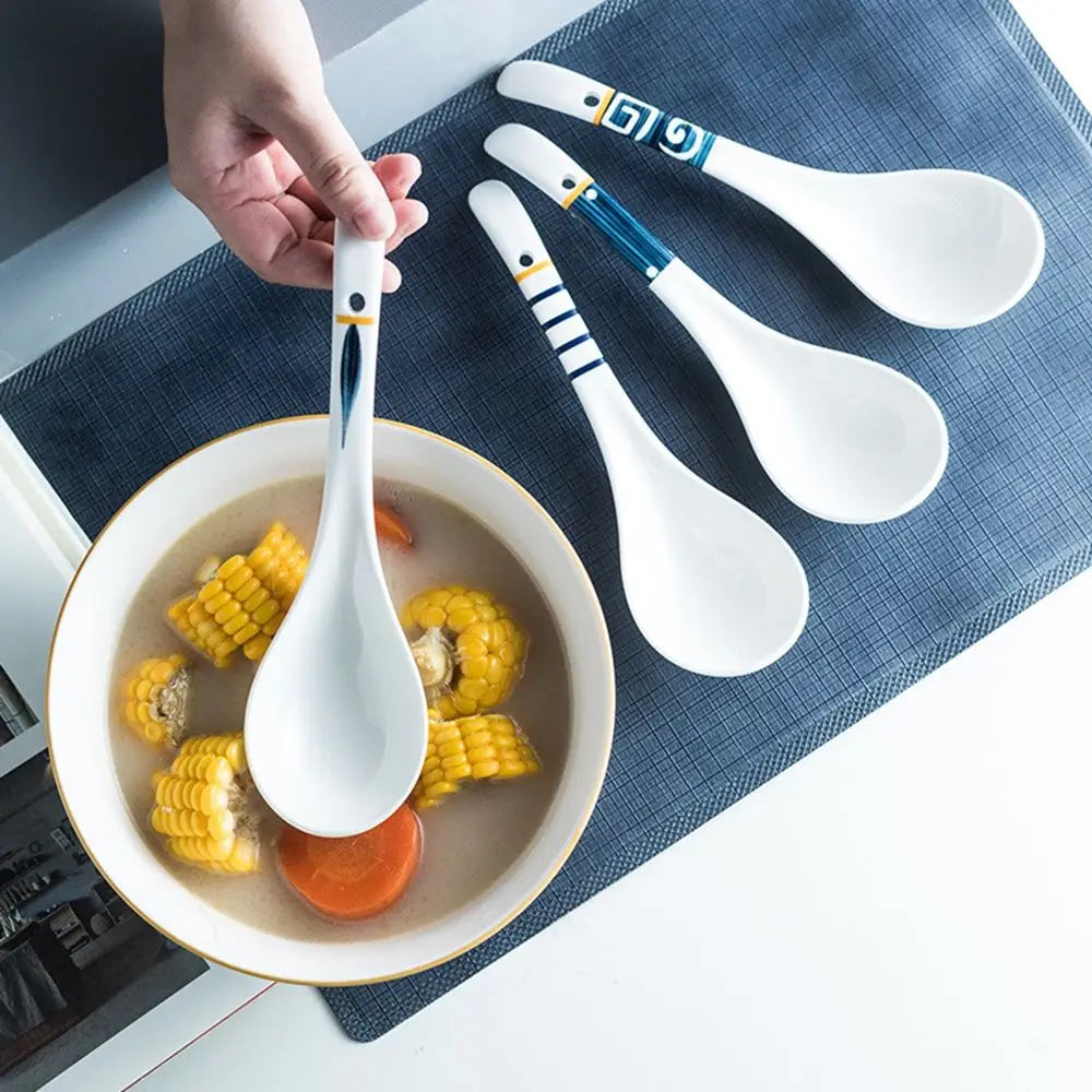 White Ceramic Ramen Spoons | Asian Soup Spoon Ladle Tableware - 1 Pc ...