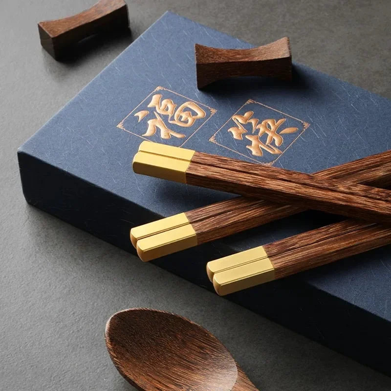 Solid Wood Luxury Chinese Chopsticks and Holders Gift with Box - 1 Set ...