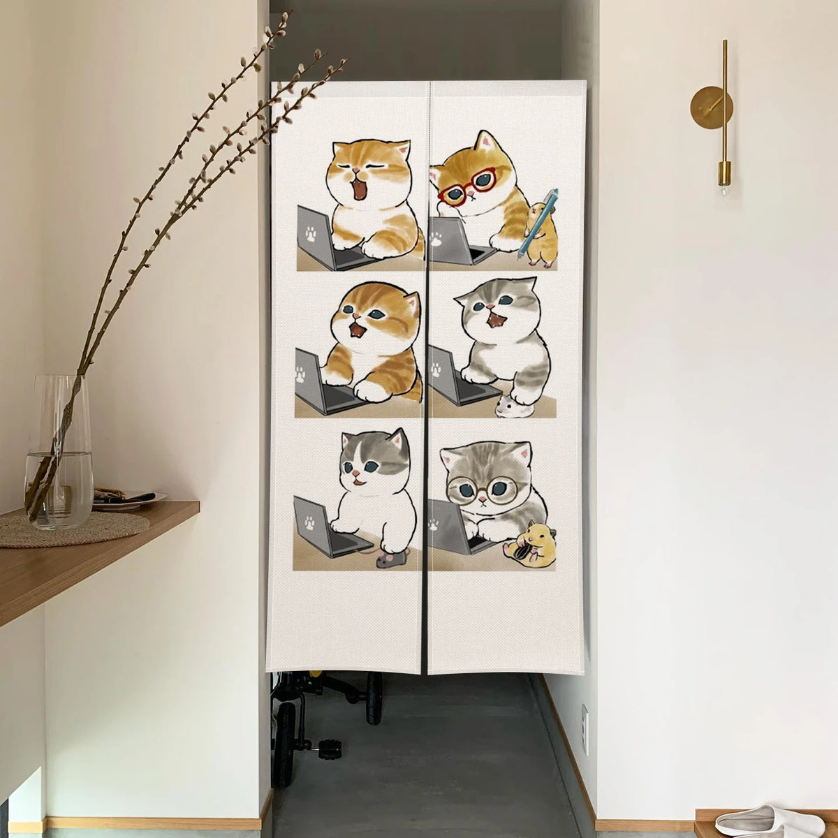 Group of Cats Noren Curtain | Cute Japanese Doorway Cartoon Kitt ...