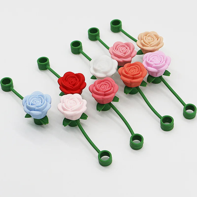 Rose Flower Straw Toppers | Shop Cute Silicone Stanley Cap Covers ...