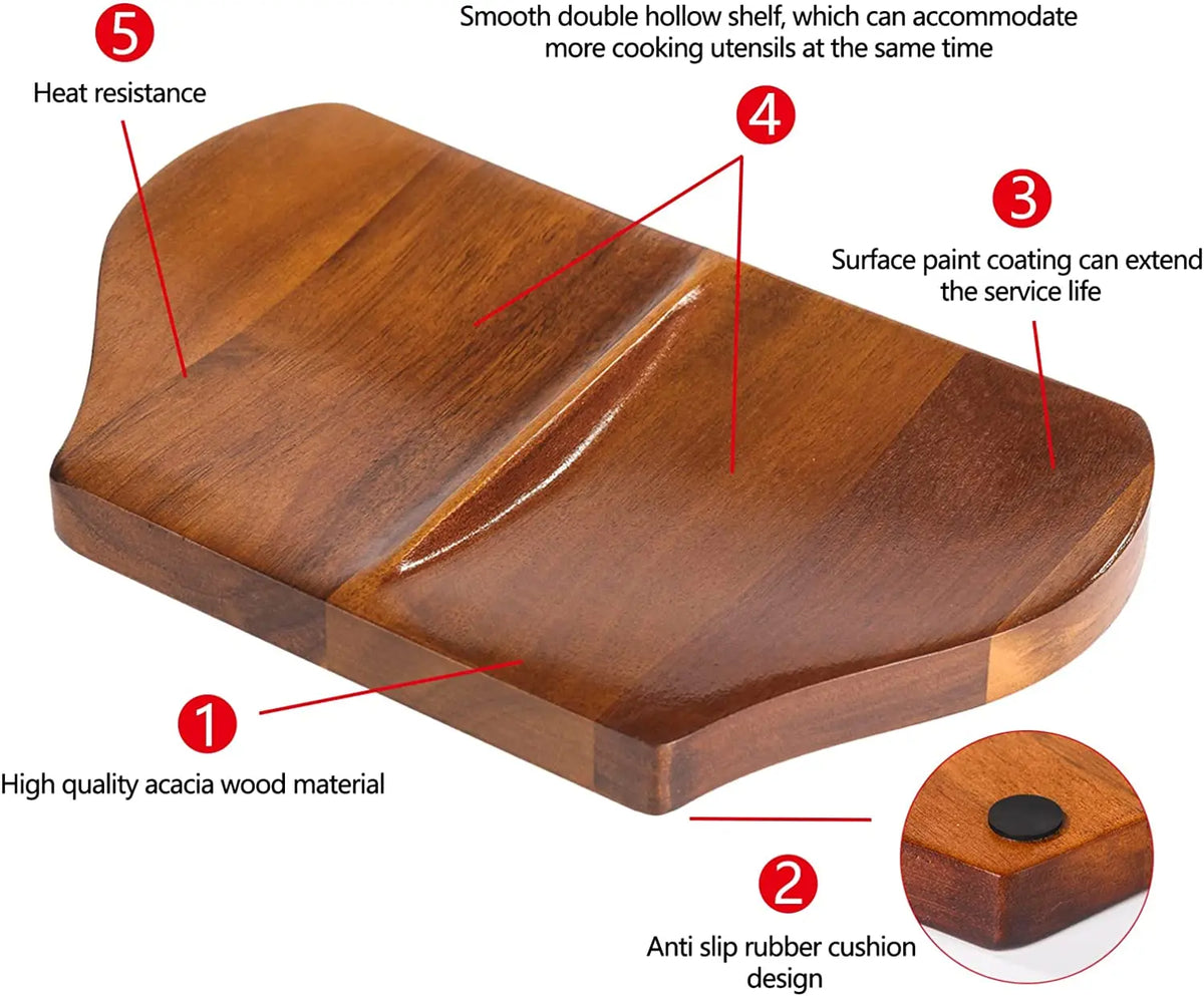 Acacia Dual Spoon Rests for Stove | Wood Kitchen Spatula Holder - 1 Pc ...