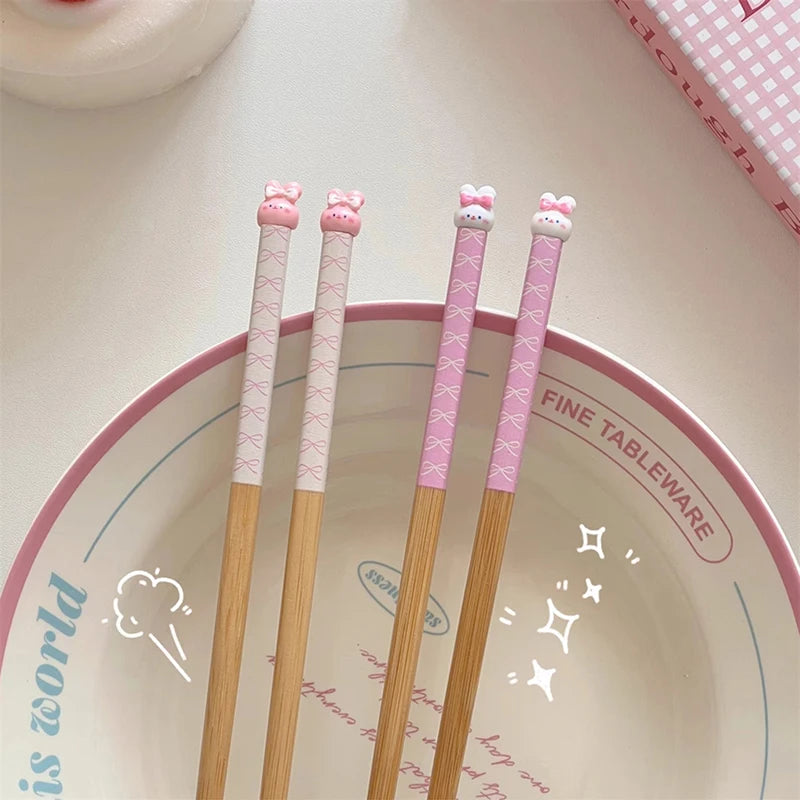 Cute Pink & White Rabbit Chopsticks | Chinese Luxury Wood - 1 Pair ...