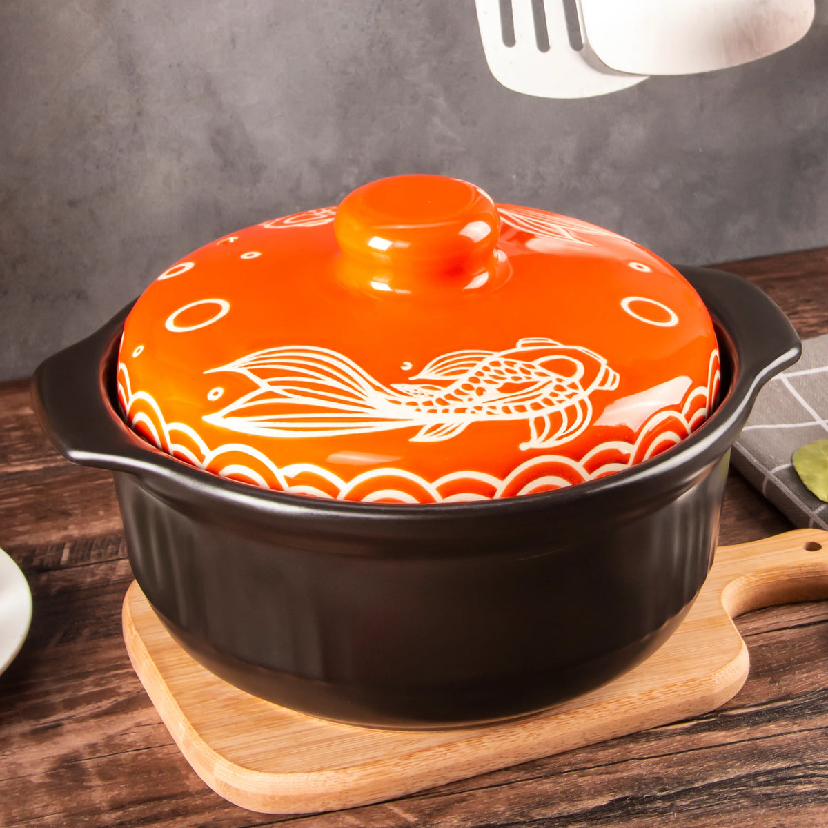 Large Orange Fish Donabe Pot | Buy Japanese Clay Rice Cookware - 1 Set ...