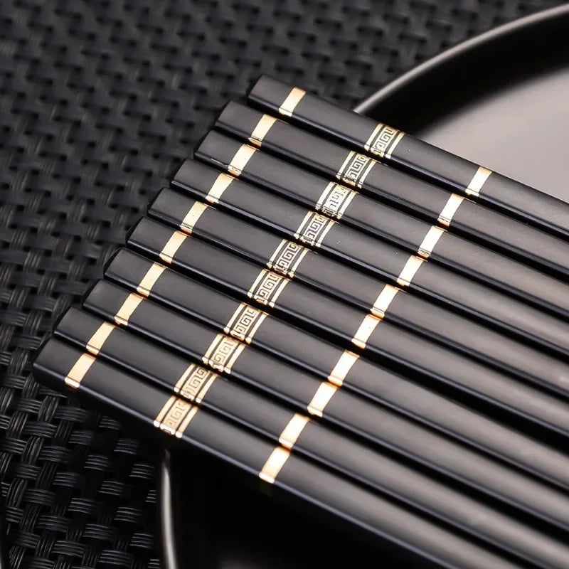 Black Metal with Gold Accent Non-Slip Luxury Chopsticks - 10 Pair Set ...