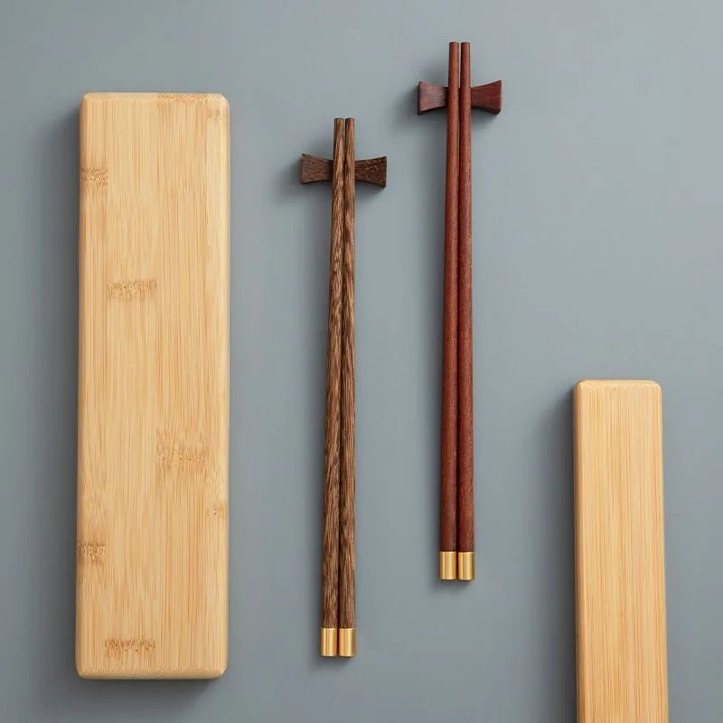 Wooden Chopsticks Gift Set with Chopstick Rests and Bamboo Case ...