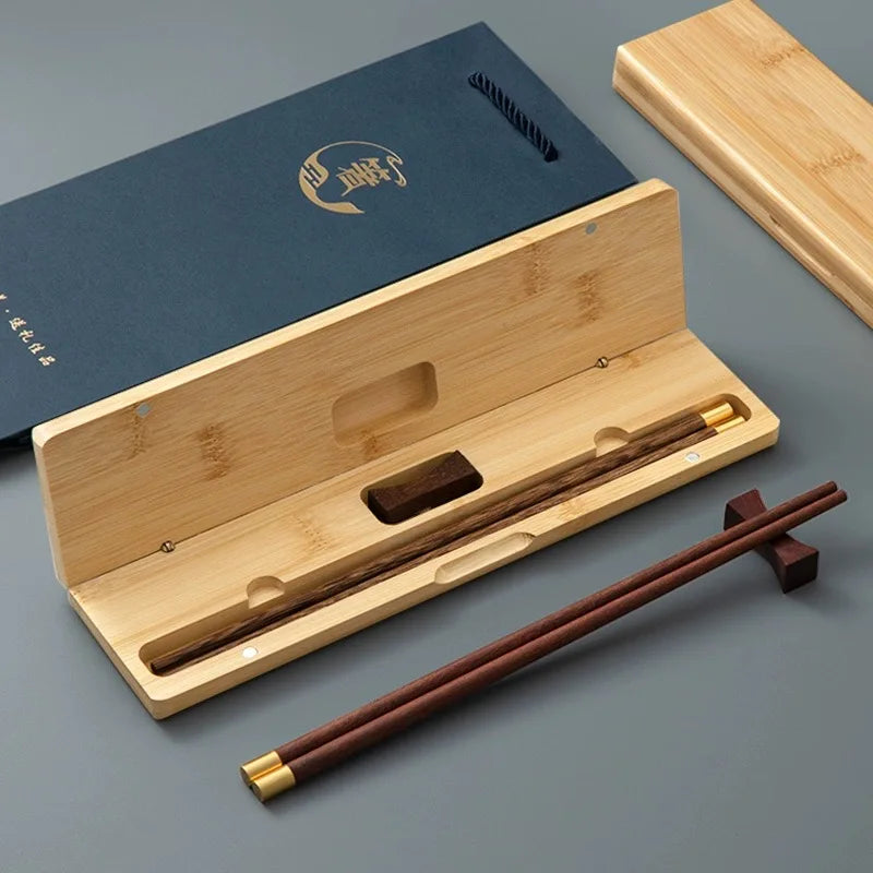Wooden Chopsticks Gift Set with Chopstick Rests and Bamboo Case ...