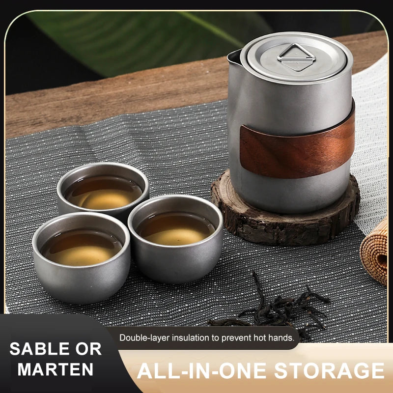 Lightweight Titanium Portable Tea Cups Teapot Set with Travel Bag Set ...