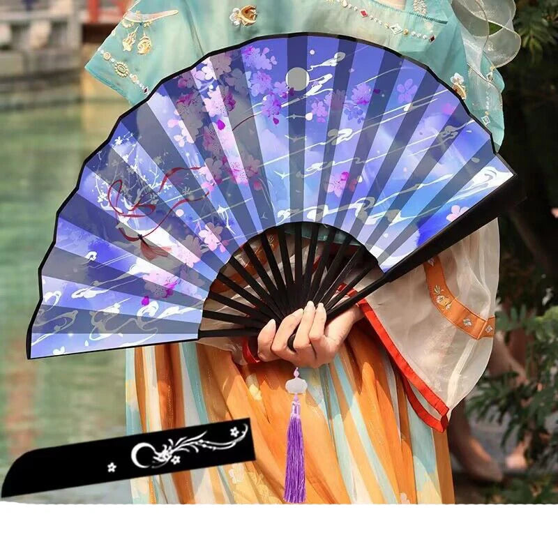Purple Goddess Large Bamboo Chinese Fan with Travel Case - 1 Pc ...
