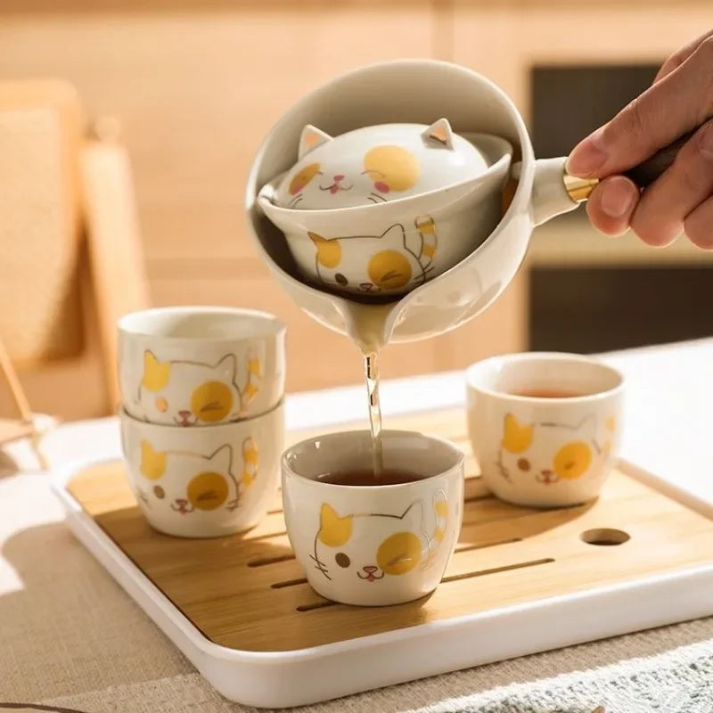 Cute Japanese Travel Tea Set with Case | Cat Panda Ceramic with Tray ...