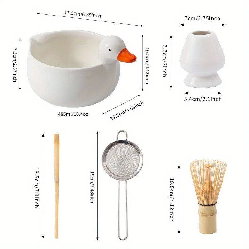 Duck Matcha Tea Set | Cute Animal Chawan Whisk Holder Ceramic - 5 Pc ...
