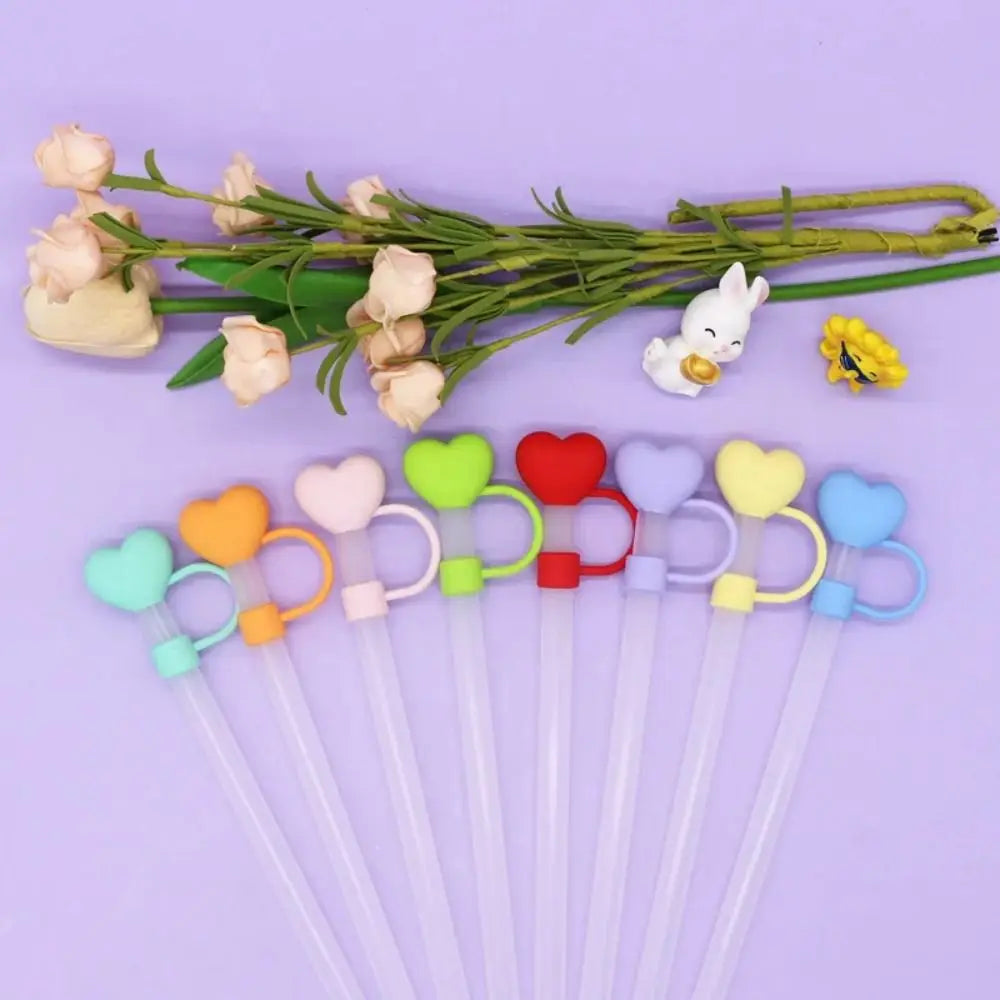 Colorful Heart Straw Toppers | Cute Reusable Silicone Covers - 1 Pc ...