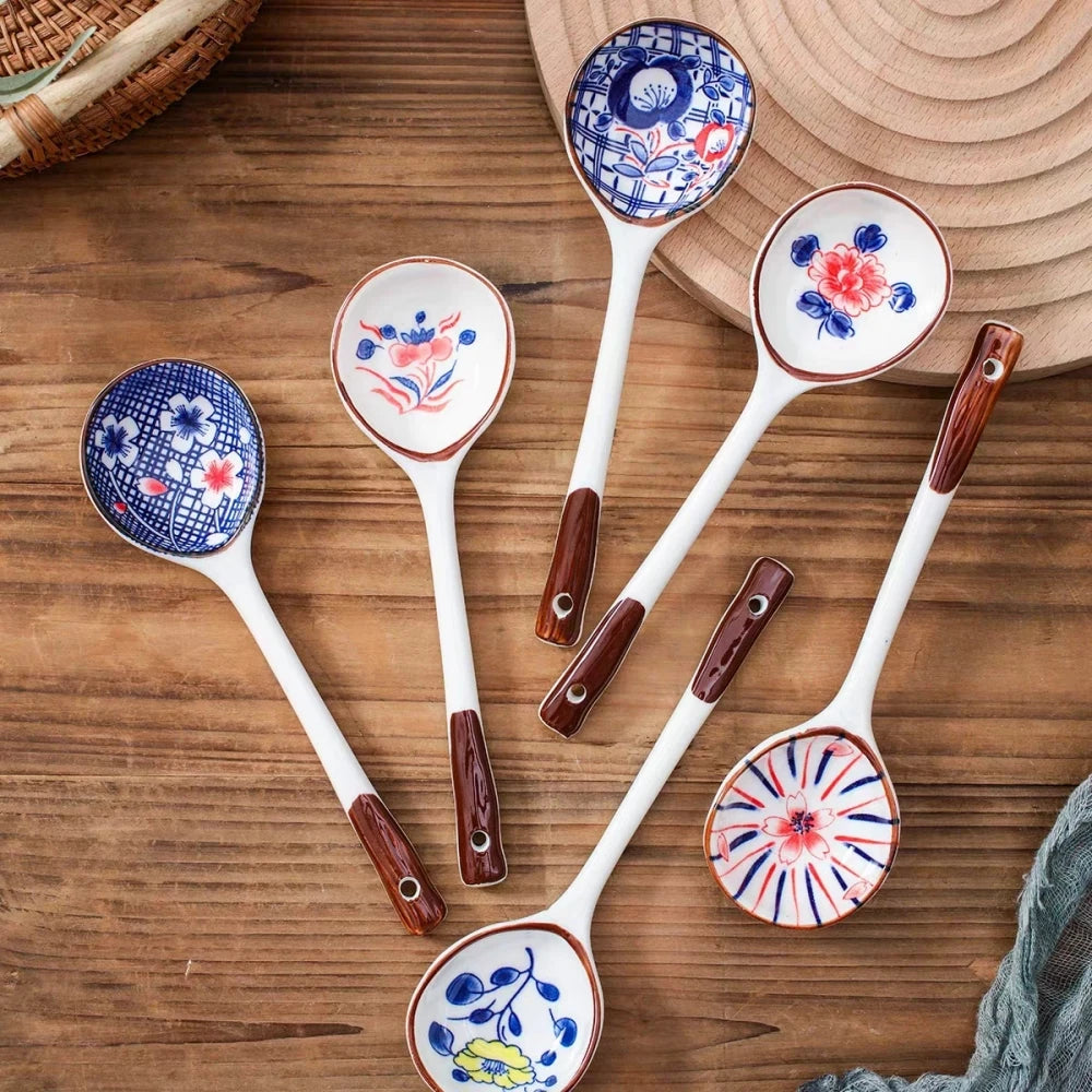 Japanese Ceramic Long Handle Spoon Gift Set | Asian Soup Noodle Rice S ...