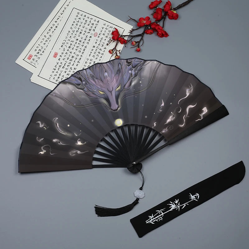 Dark Mystic Moon Chinese Hand Fans | Buy Folding Fan Silk Cloth - 1 Pc ...