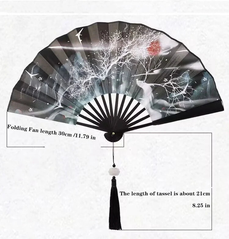 White Dragon Landscape Chinese Fan with Case | Handheld Folding - 1 Pc ...