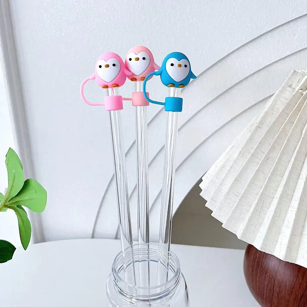 Cute Pink Penguin Straw Toppers | Shop Silicone Cup Covers Cap - 1 Pc ...