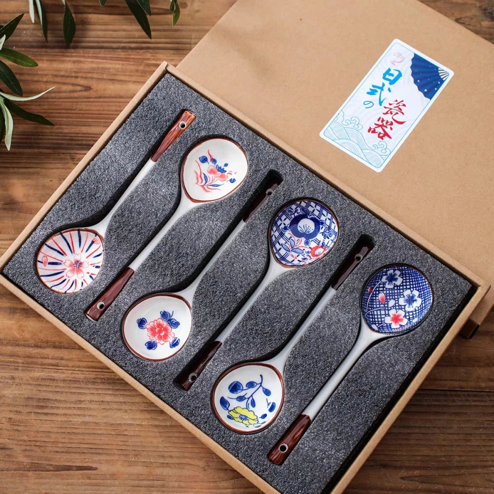 Japanese Ceramic Long Handle Spoon Gift Set | Asian Soup Noodle Rice ...