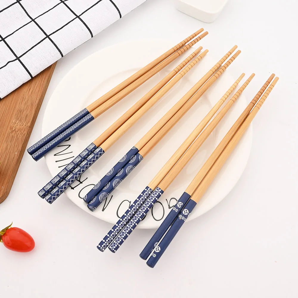 Blue Reusable Japanese Natural Wood Bamboo Chopsticks - 5 Pairs ...