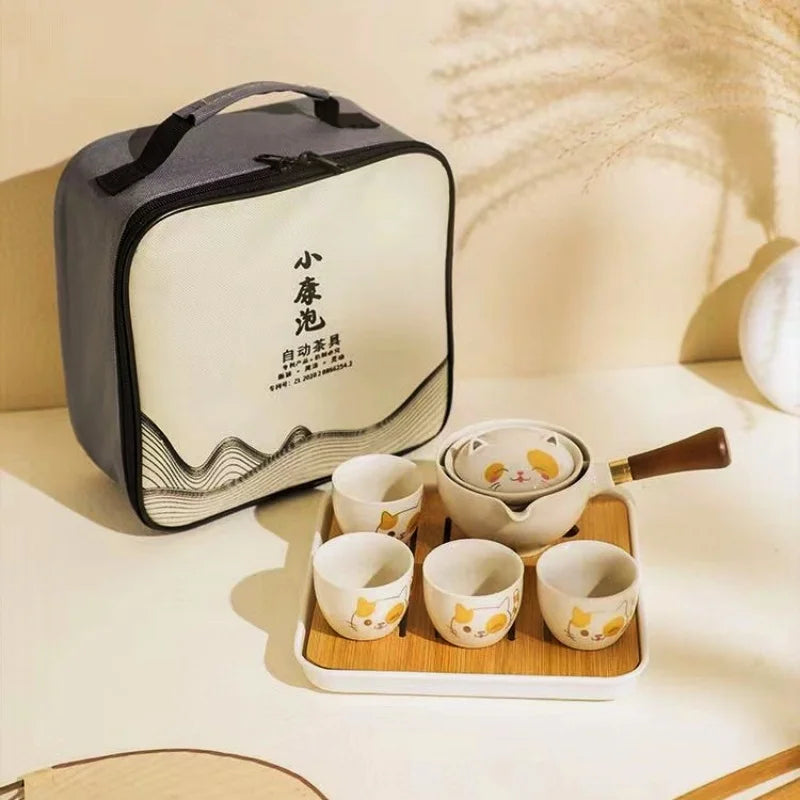 Cute Japanese Travel Tea Set with Case | Cat Panda Ceramic with Tray ...