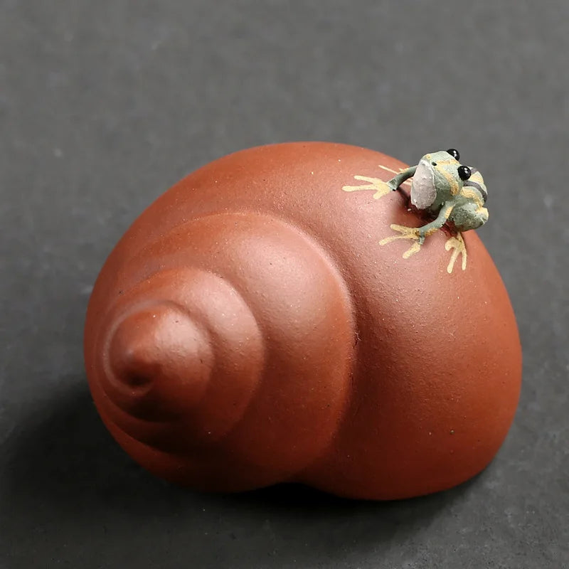 Frog on Shell Spitting Tea Pet | Chinese Purple Clay Mascot Figurine ...