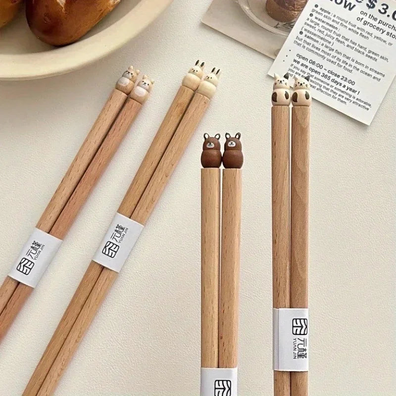 Wooden Brown Animal Cute Chopsticks | Hand Carved Beech Wood - 1 Pair ...