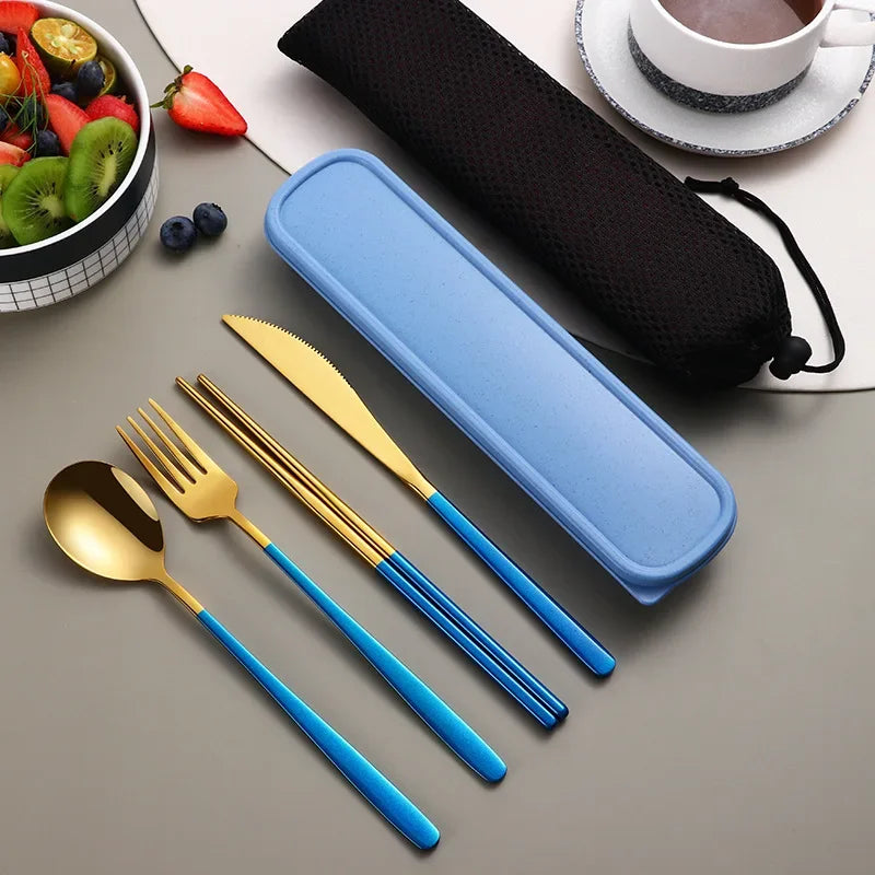 Metal Chopsticks Set with Spoon Fork in Travel Box and Portable Case ...