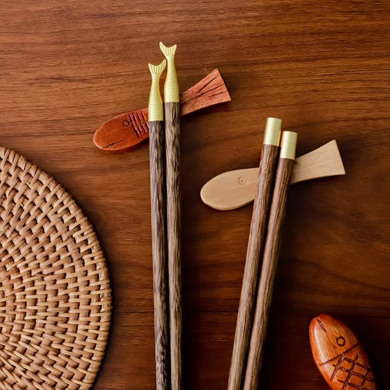 Natural Wood Gold Accent Wooden Luxury Chinese Chopsticks - 5 Pair Set ...