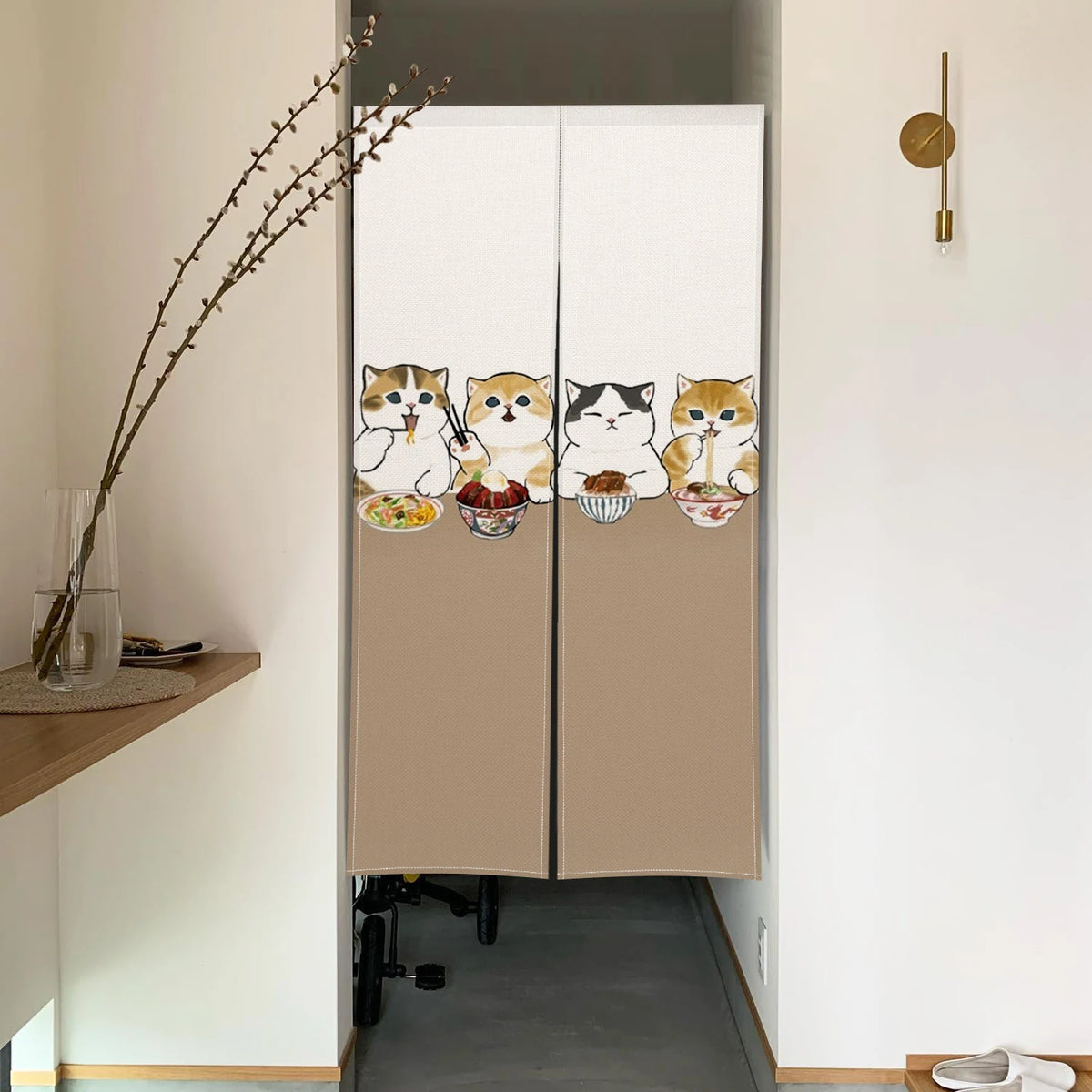 Group of Cats Noren Curtain | Cute Japanese Doorway Cartoon Kitt ...