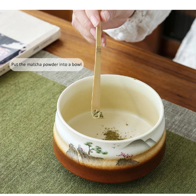 Landscape Traditional Chawan Bowl Matcha Set with Whisk and Holder 4 Pc ...