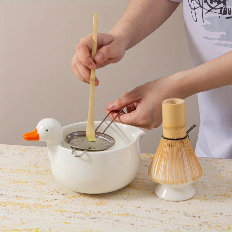 Duck Matcha Tea Set | Cute Animal Chawan Whisk Holder Ceramic - 5 Pc ...