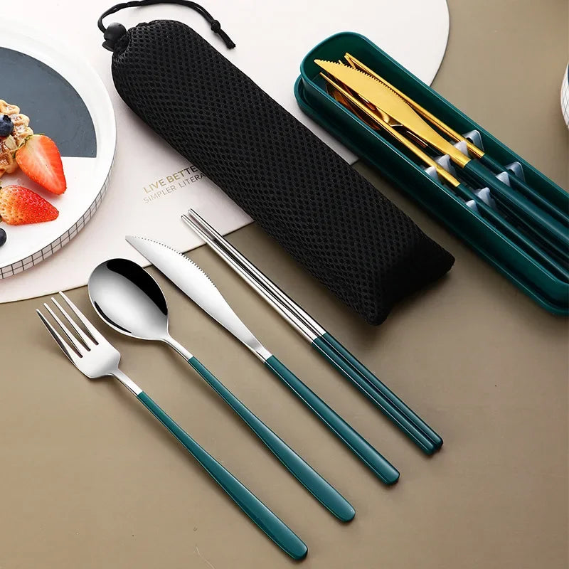 Metal Chopsticks Set with Spoon Fork in Travel Box and Portable Case ...