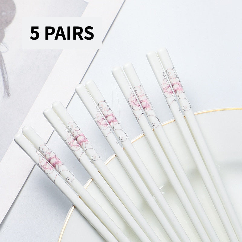 Pink Red and White Bone China Luxury Ceramic Chinese Chopsticks (5 Pai ...