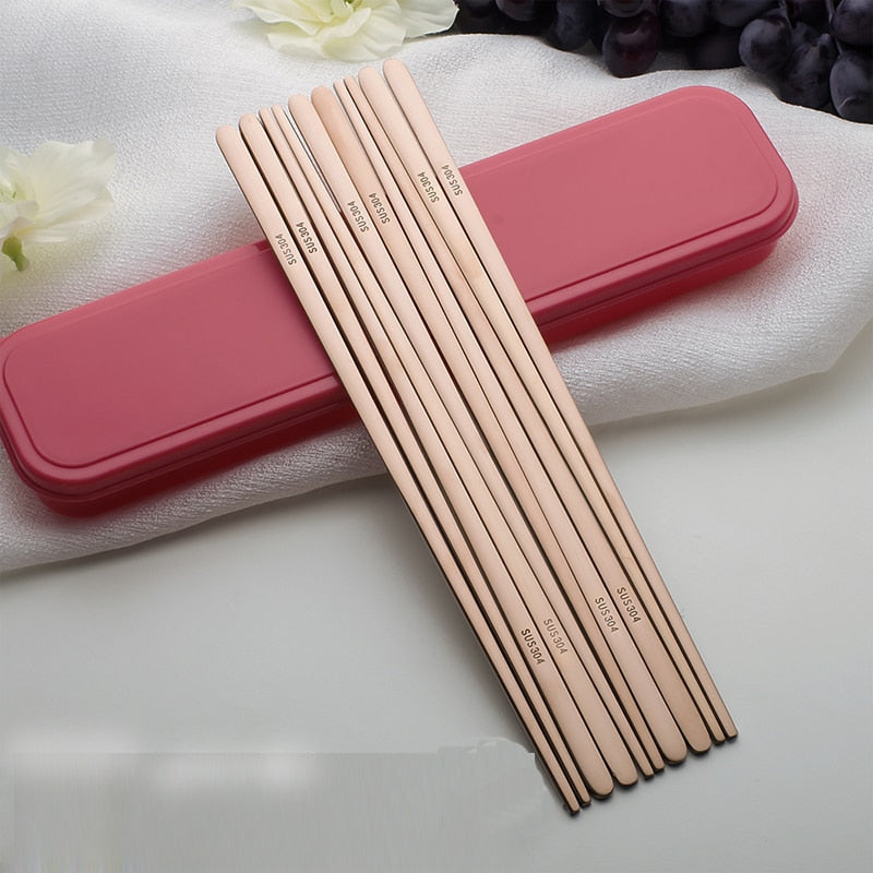 Contemporary Stainless Steel Rose Gold Chopstick Set (10 pairs ...