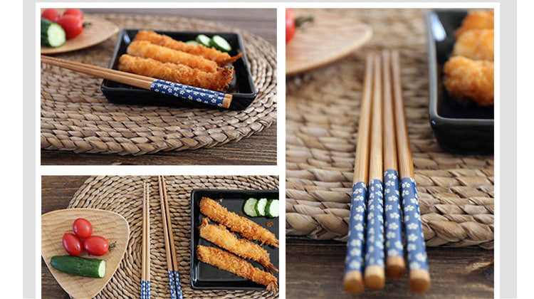 Decorated Japanese Style Blue Flowers Bamboo Chopstick Set (5 pairs ...